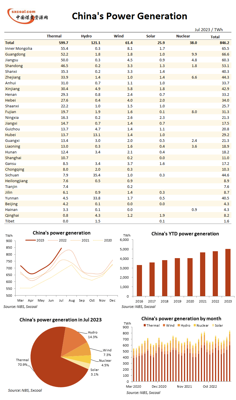 Infographic | China's power generation in Jul 2023 - Sxcoal